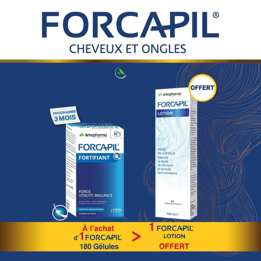 Forcapil Boite 180 Gelules + Lotion Fortifiant 150ml Pack - BeautyClick